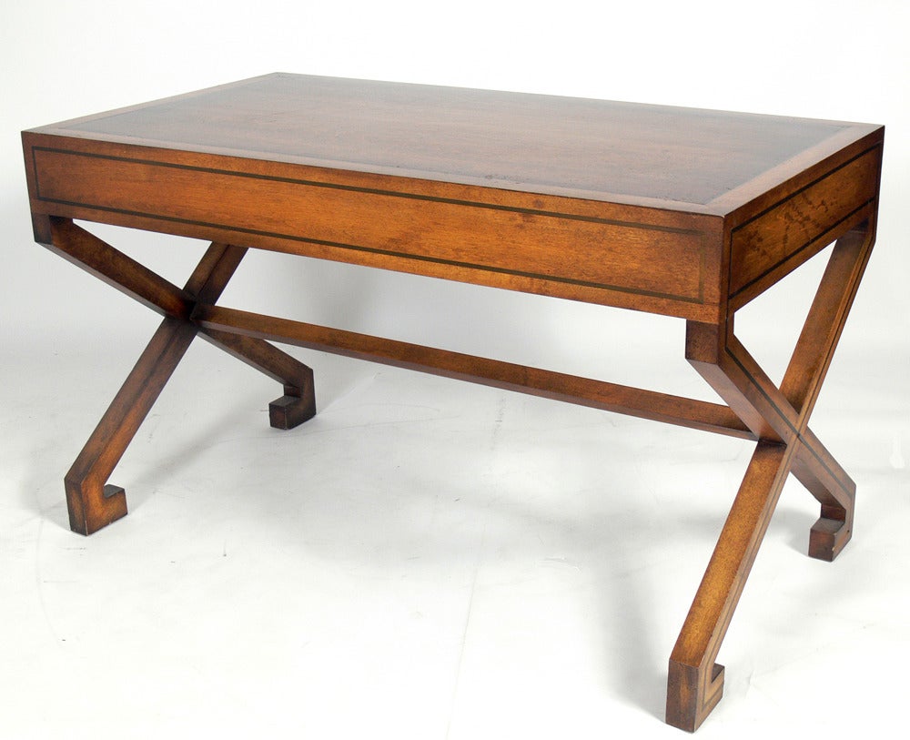 Walnut "X" Base Desk with Brass Hardware at 1stDibs