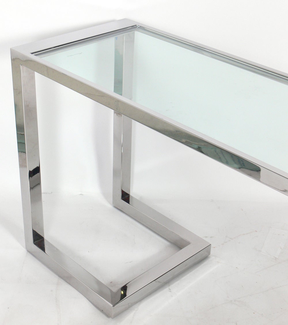 Large Scale Chrome and Glass Console Table or Desk at 1stDibs