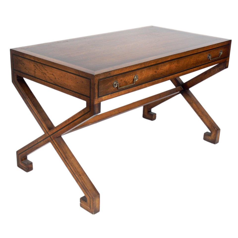 Walnut "X" Base Desk with Brass Hardware at 1stDibs