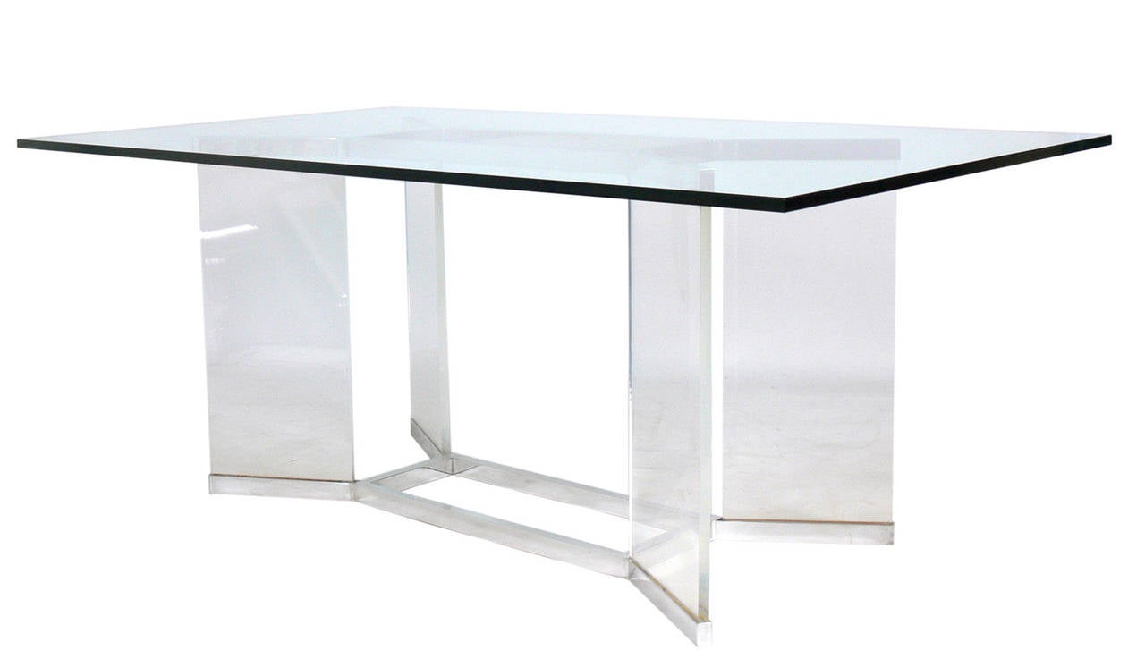 Chrome and Lucite Dining Table or Desk at 1stDibs