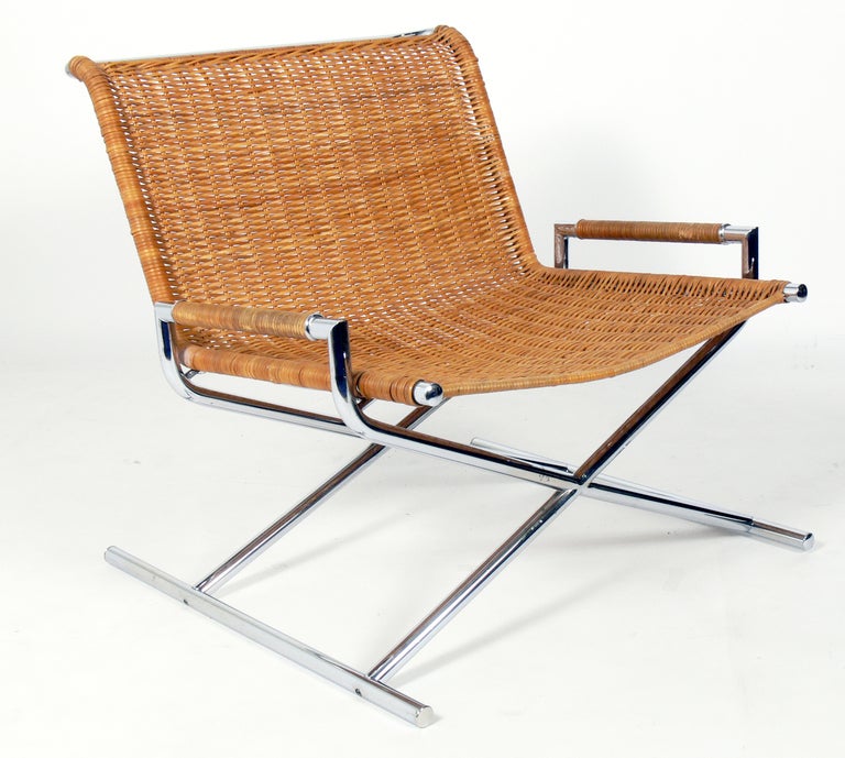 Pair of Chrome and Woven Reed Sled Chairs by Ward Bennett at 1stDibs