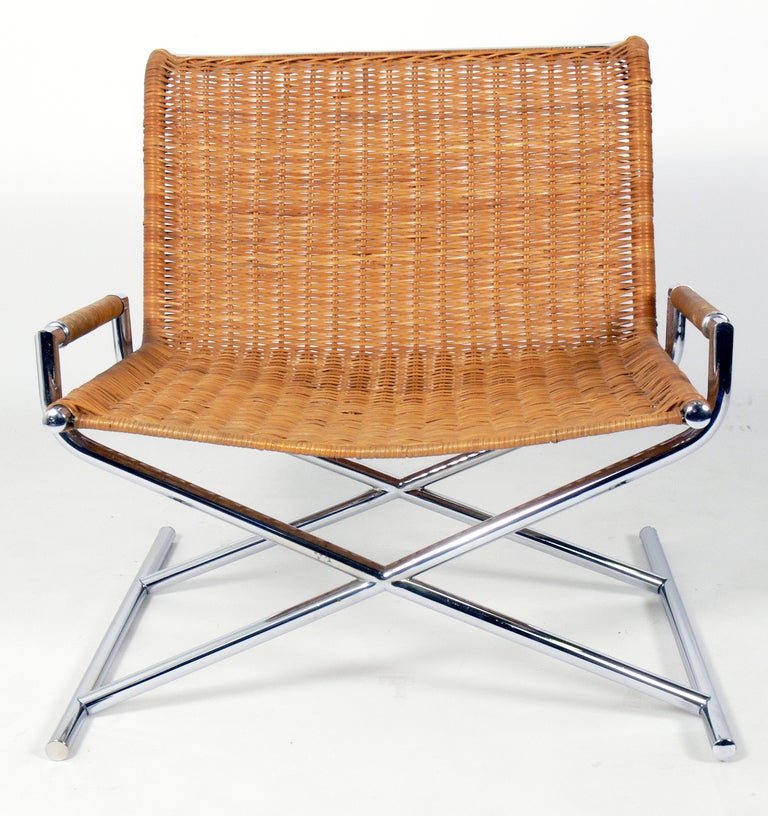 Pair of Chrome and Woven Reed Sled Chairs by Ward Bennett at 1stDibs