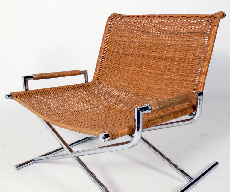 Pair of Chrome and Woven Reed Sled Chairs by Ward Bennett at 1stDibs