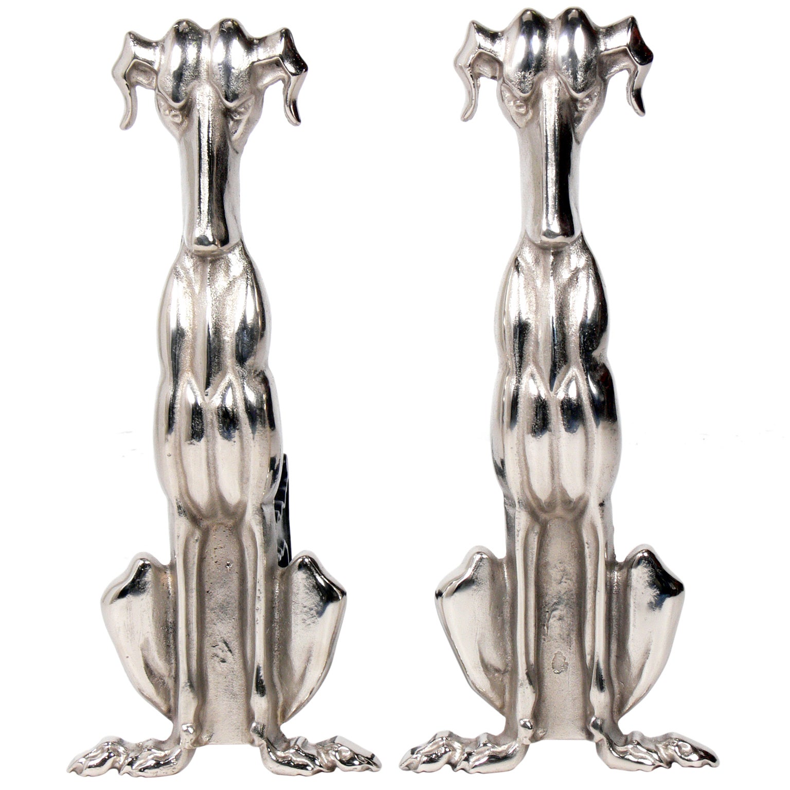 Modernist Nickel Dog Andirons at 1stDibs