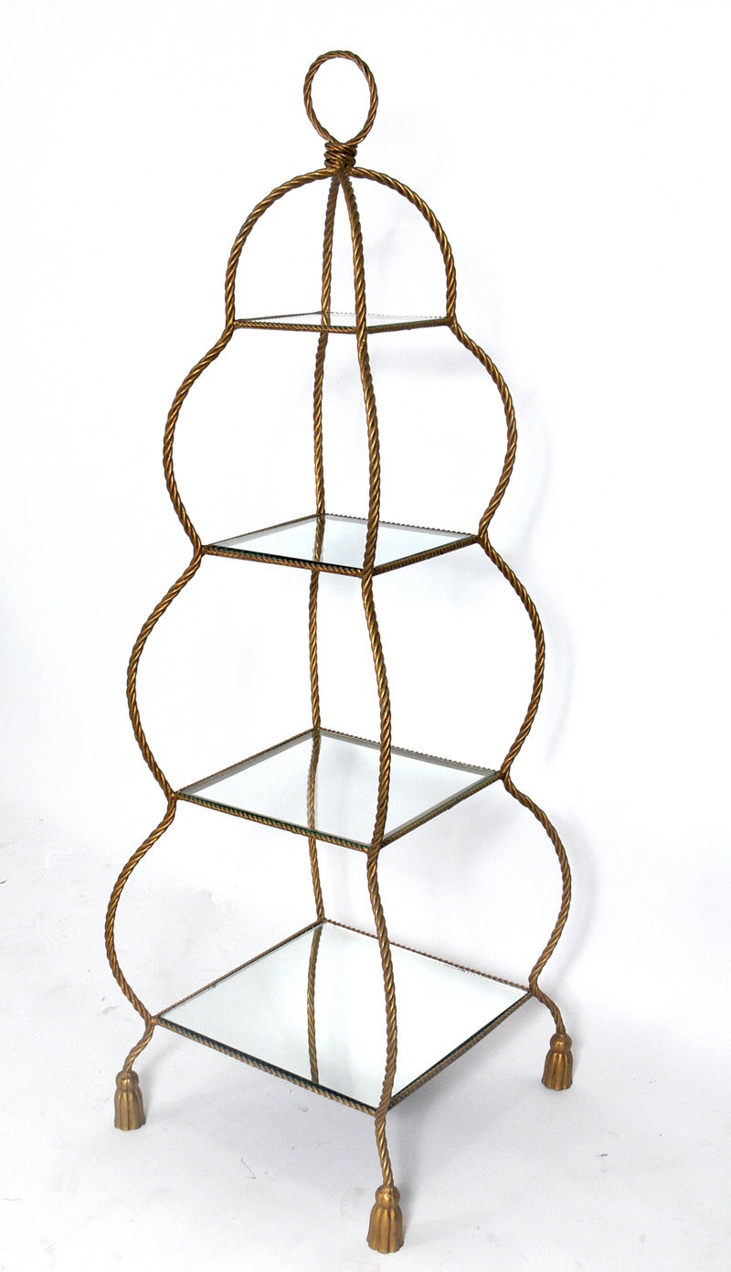 Hollywood Regency Gilt Metal Rope Shelf or Vitrine at 1stDibs