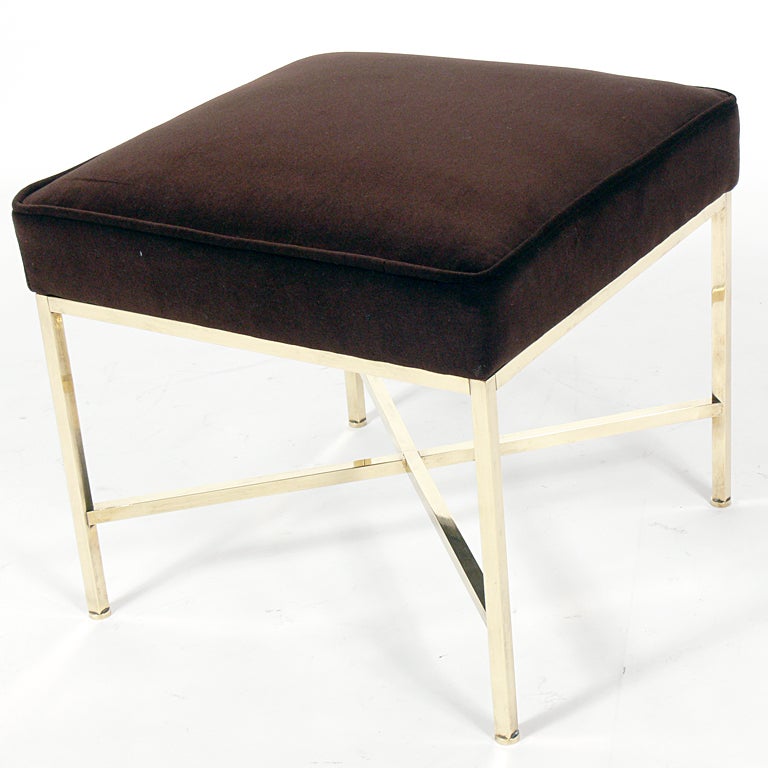 Brass "X" Base Stool in the Manner of Paul McCobb at 1stDibs