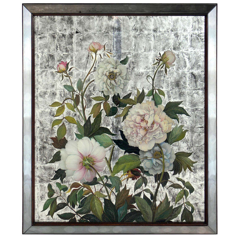 Elegant Floral Eglomise Mirror at 1stDibs