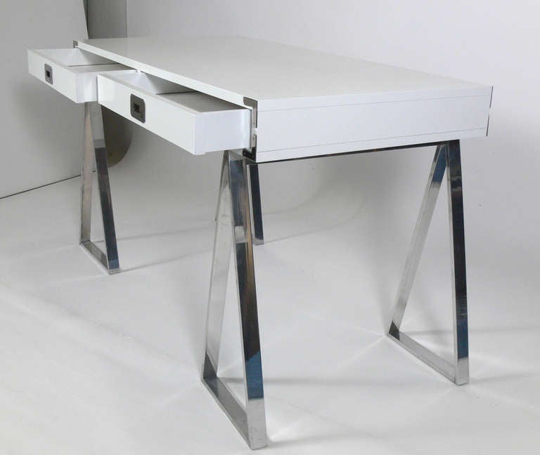 White Lacquer Campaign Desk at 1stDibs