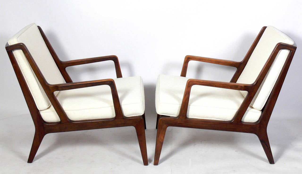 Pair of Angular Danish Modern Walnut Lounge Chairs at 1stDibs
