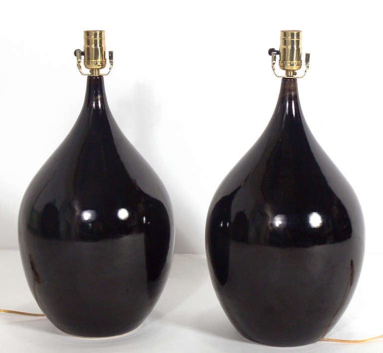 Pair of Sculptural Black Brown Ceramic Lamps by George Scatchard at 1stDibs