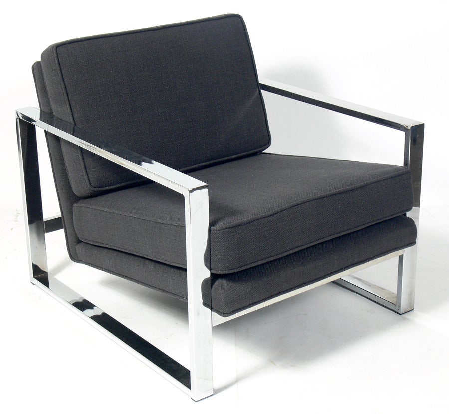 Clean-Lined Chrome Lounge Chair in the Manner of Milo Baughman, at 1stdibs