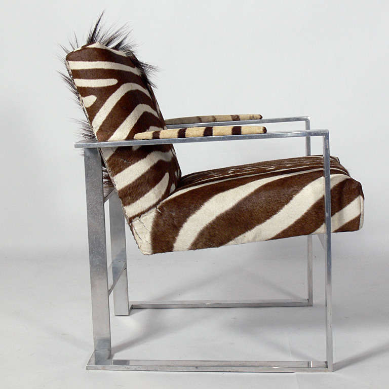 Modernist Lounge Chair in Aluminum and Zebra Hide at 1stDibs