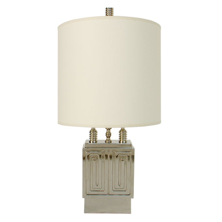 Nickel Plated Desk Lamp with Greek Key Design For Sale at 1stdibs