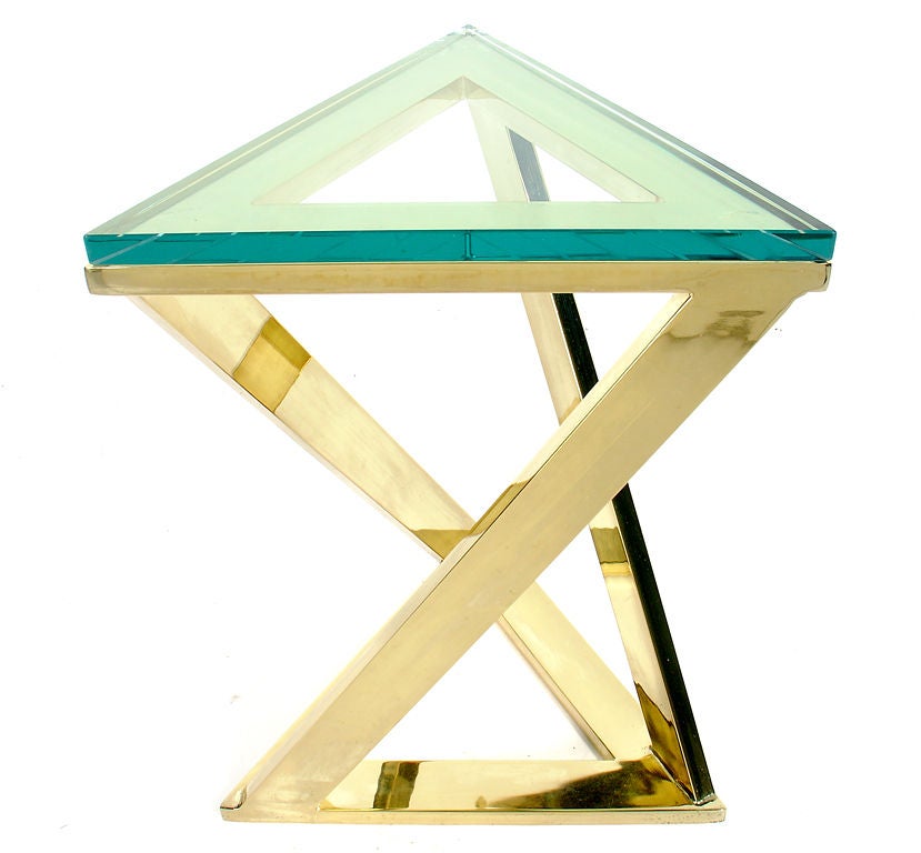 Triangular Brass Side Table With Glass Top at 1stDibs