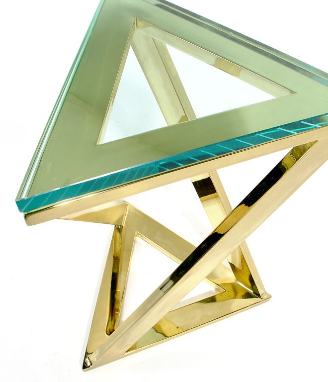 Triangular Brass Side Table With Glass Top at 1stDibs