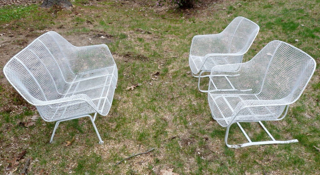 Wire Mesh Settee And Pair Spring Lounge Chairs By Woodard at 1stDibs