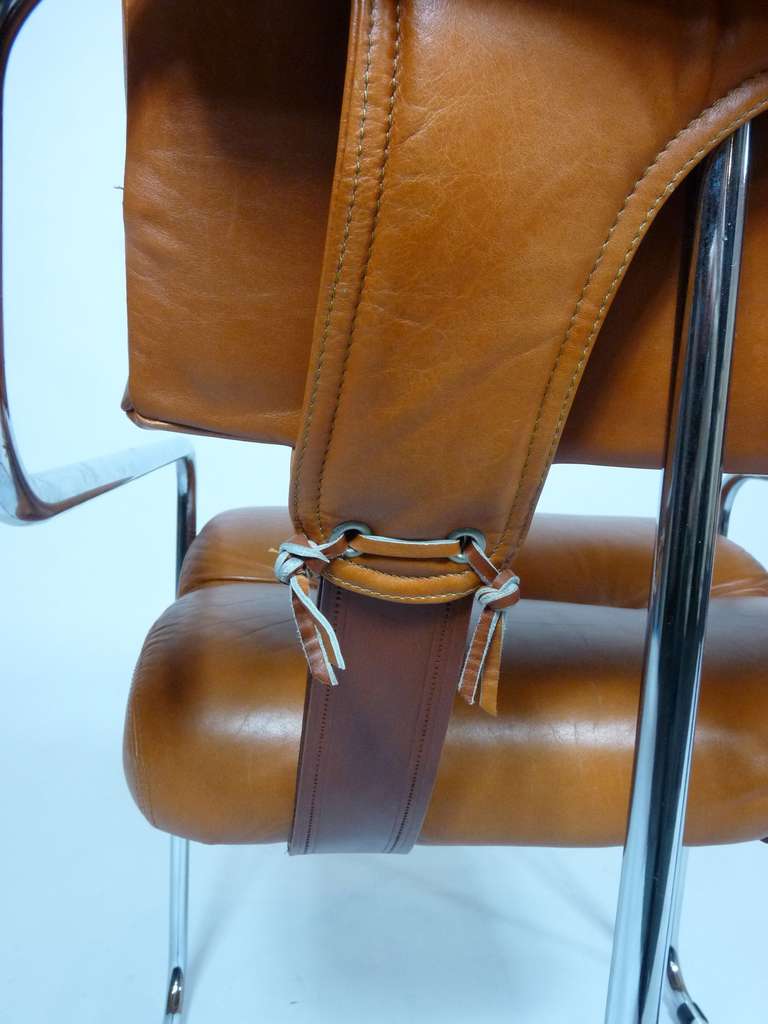 Set of Eight Leather Dining Tucroma Chairs by Pace at 1stDibs