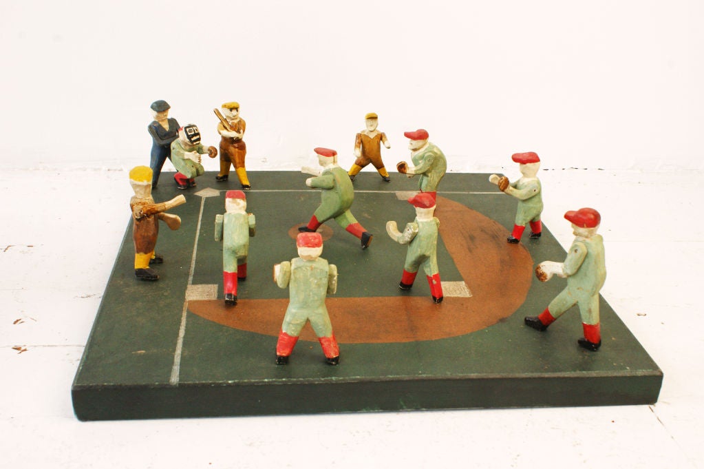 Folk Art Baseball Diamond Carving at 1stDibs