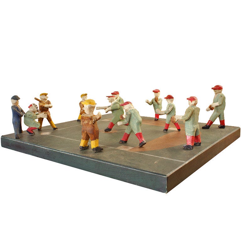Folk Art Baseball Diamond Carving at 1stDibs