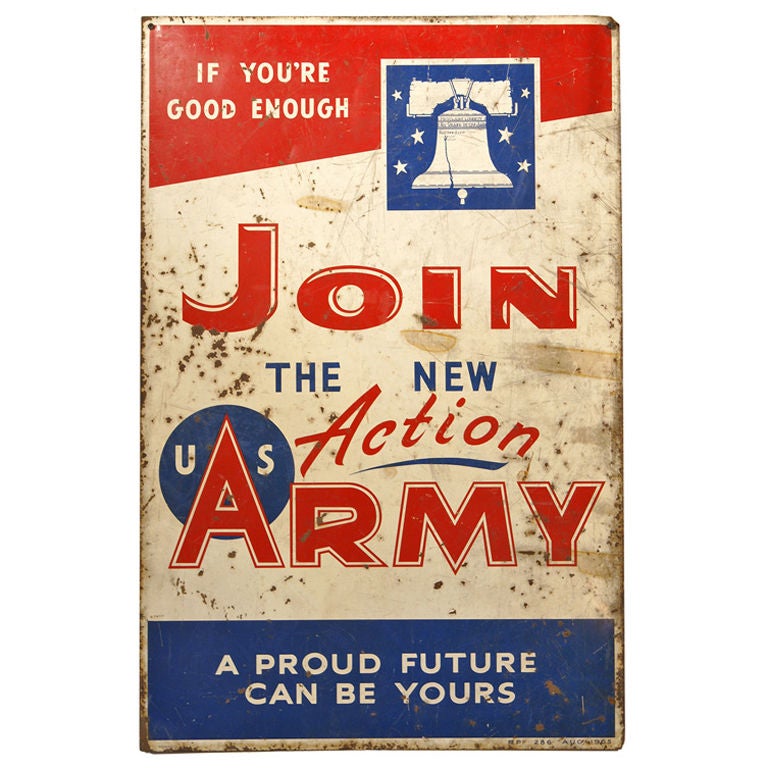 c. 1965 US Army Enameled Sheet Iron Sign at 1stDibs