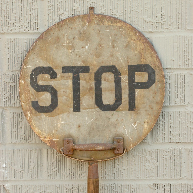 Set of Three Vintage Handheld Traffic Signs at 1stdibs