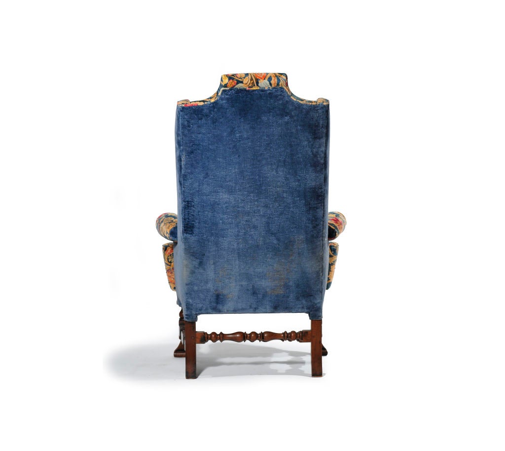 Finely Upholstered Walnut William and Mary Wing Chair at 1stDibs