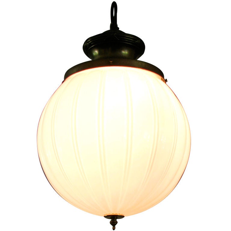 Large Scale Ribbed Glass Globe Light Fixture at 1stDibs