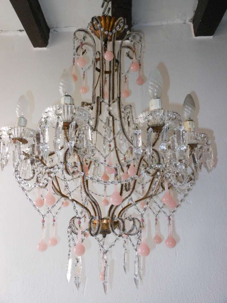 Stunning 19th Century Pink Opaline Crystal Chandelier For Sale at 1stDibs