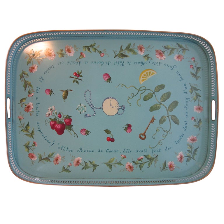 Turquoise Hand Painted Tole Tray at 1stDibs