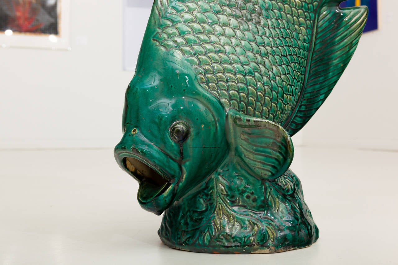 Beautiful Emerald Green Glazed Ceramic Sculpture Representing a Fish at ...