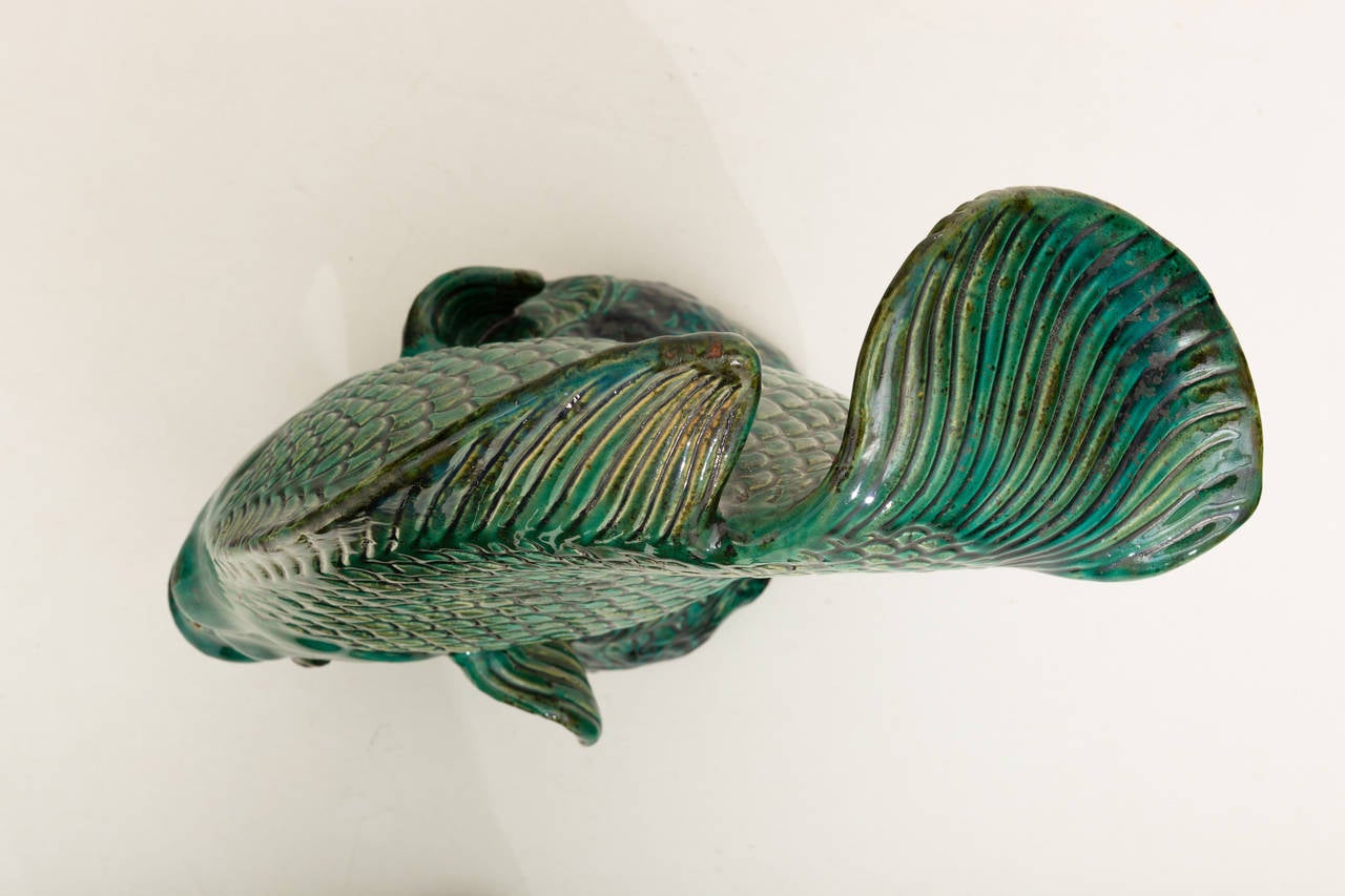 Beautiful Emerald Green Glazed Ceramic Sculpture Representing a Fish at ...