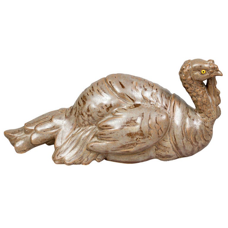Art Nouveau Ceramic Sculpture Of A Wild Turkey For Sale at 1stDibs