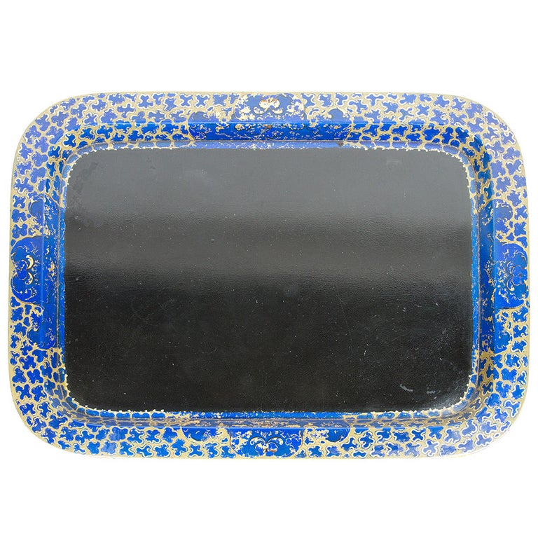 Interesting Black and Cobalt Blue Japanned Lacquered Tray For Sale at ...