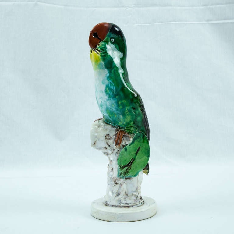 Art Deco Glazed Pottery Statuette Macaw Colorful Parrot France Estate ...