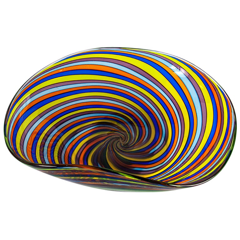 Mid Century Modern Large Spiral Swirl Venetian Art Glass Bowl Italy ...