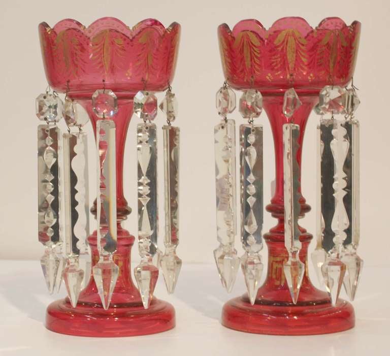 Pair of Ruby Glass Table Lustres at 1stDibs