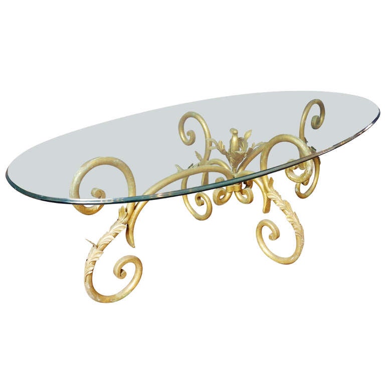 Distressed Brass Base Coffee Table at 1stDibs