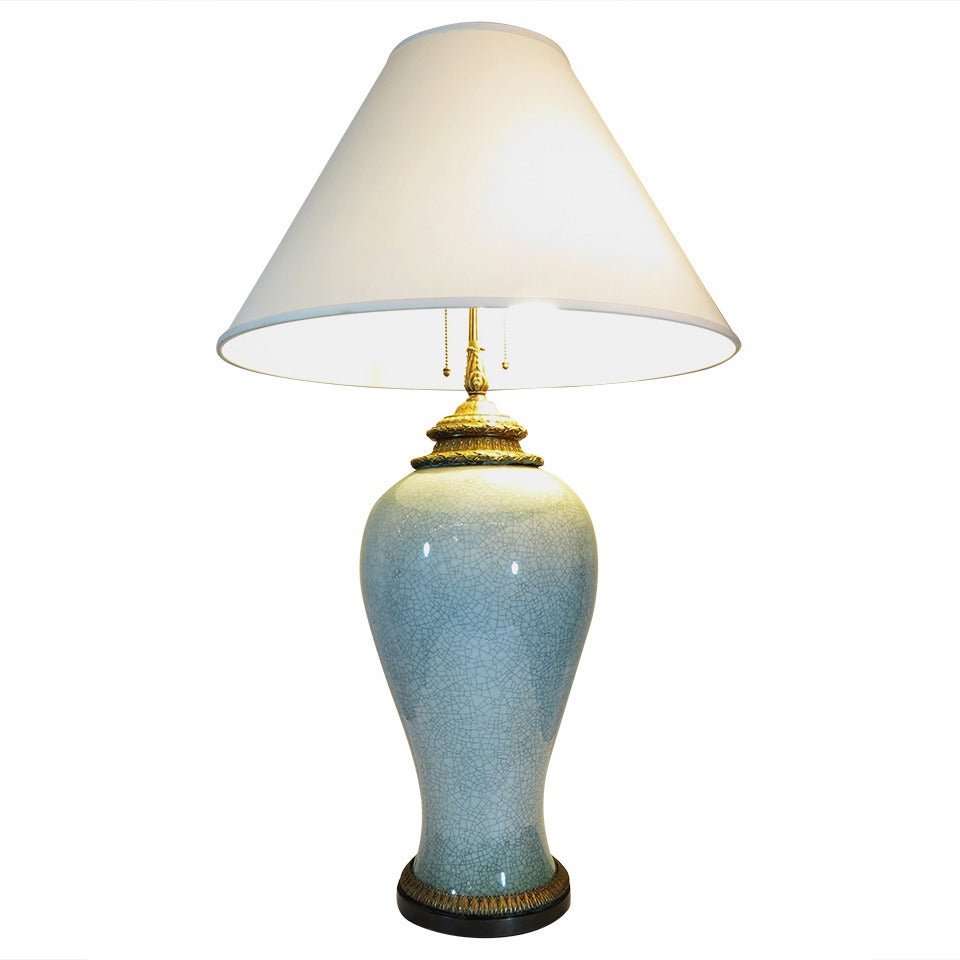 Oversized Ceramic Crackle Glazed Table Lamp at 1stDibs