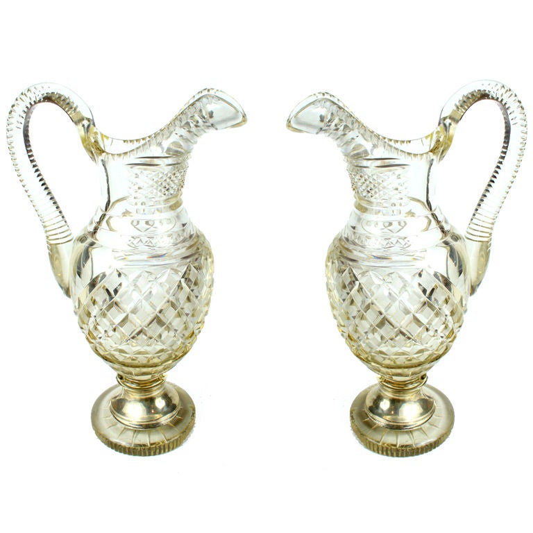Pr. Irish Anglo Cut Crystal Claret Jugs For Sale at 1stDibs