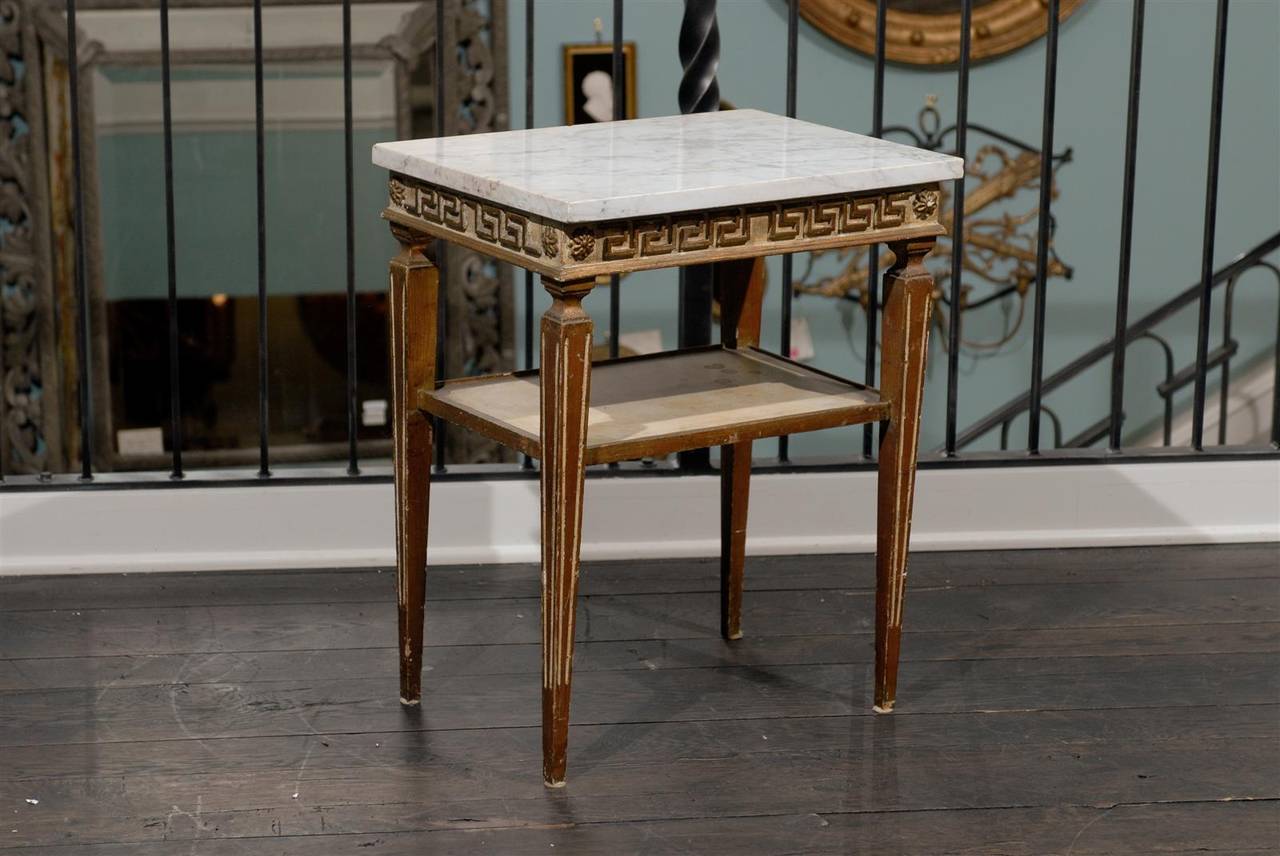 Italian Neoclassical Side Table with Greek Key Motif and White Marble ...