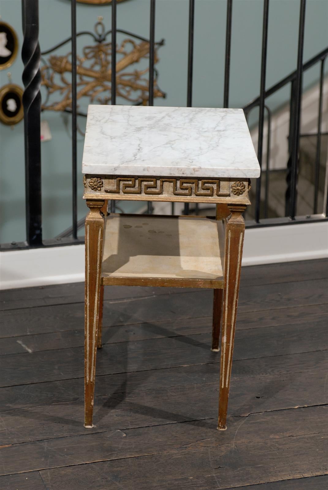Italian Neoclassical Side Table with Greek Key Motif and White Marble ...