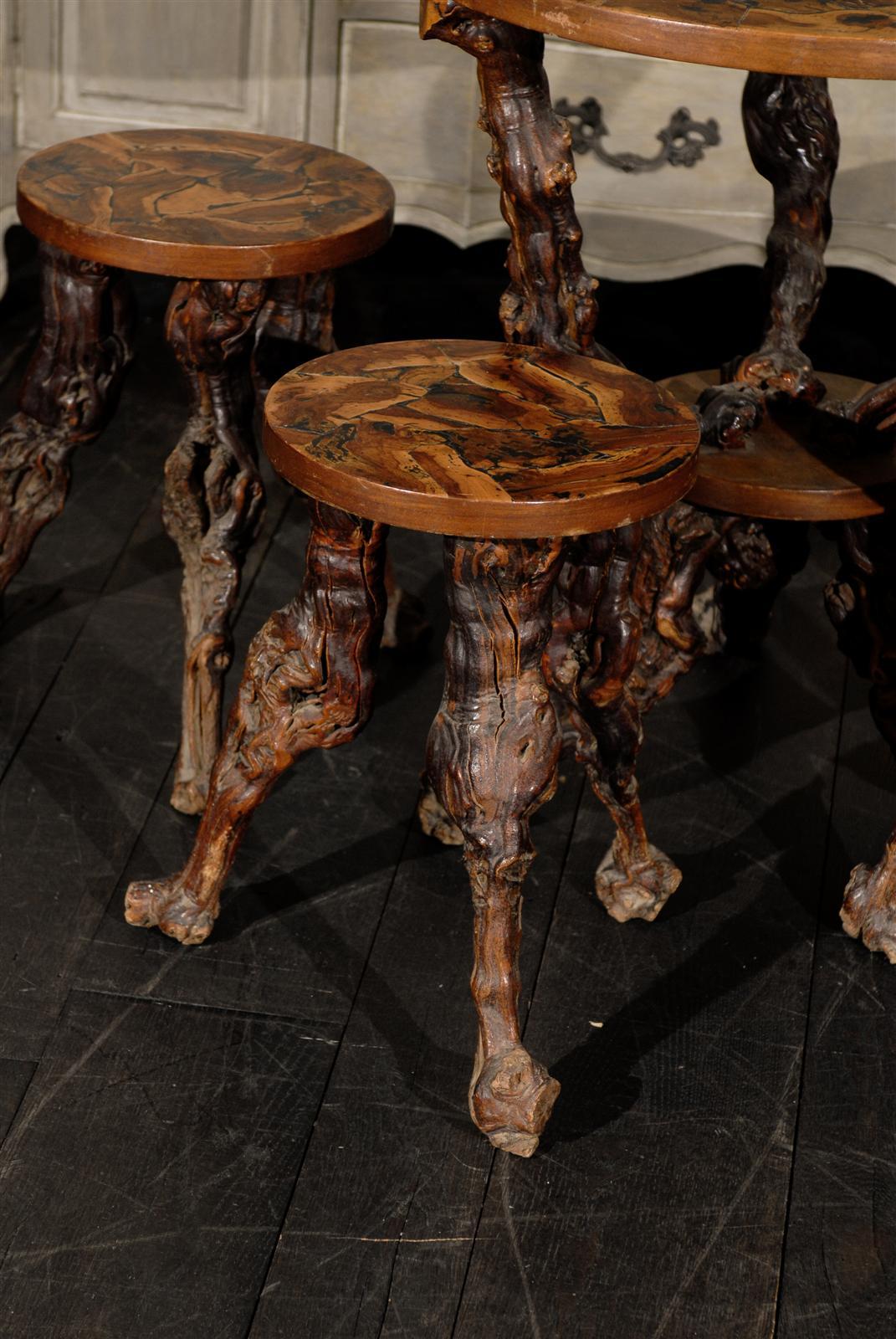 Set of European Grapevine Round Table and Four Accompanying Stools at ...