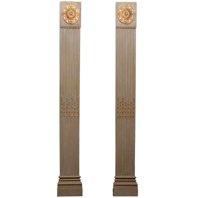 Pair of 19th Century Italian Painted and Gilded Pilasters with Gilded ...