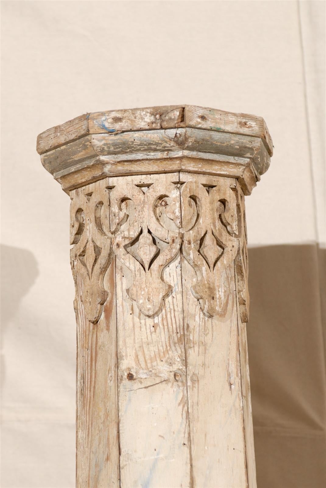 A Pair of 19th Century European Slender Wooden Columns with Delicate ...