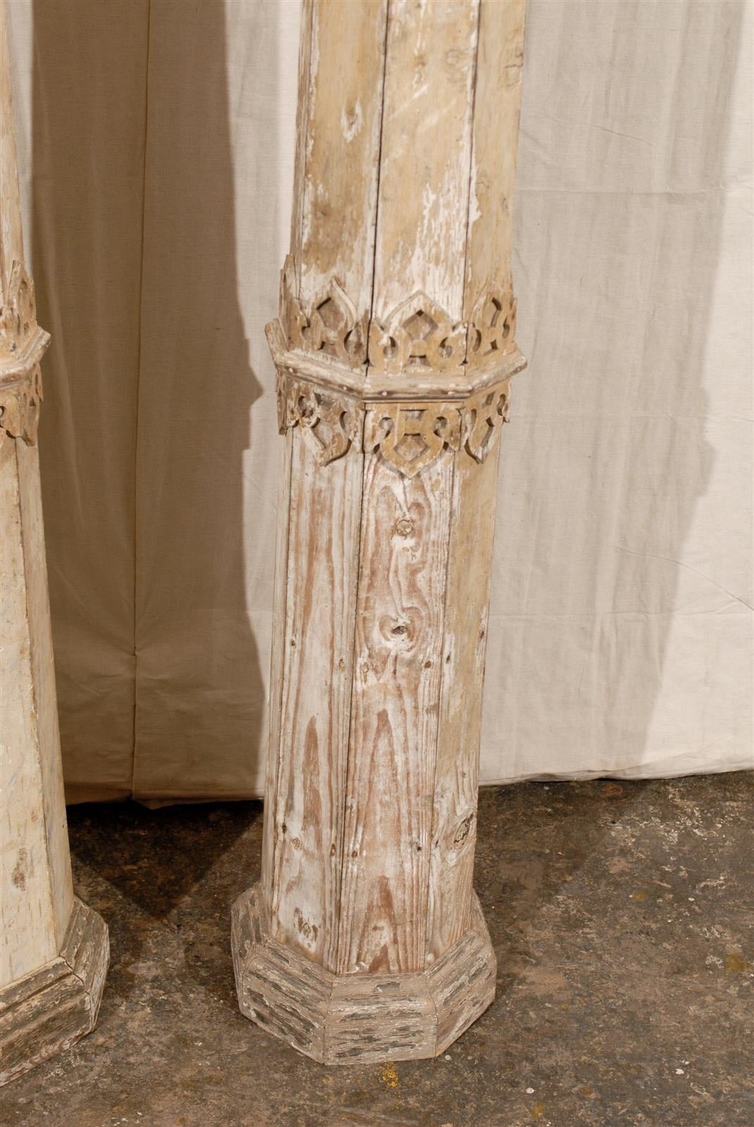 A Pair of 19th Century European Slender Wooden Columns with Delicate ...