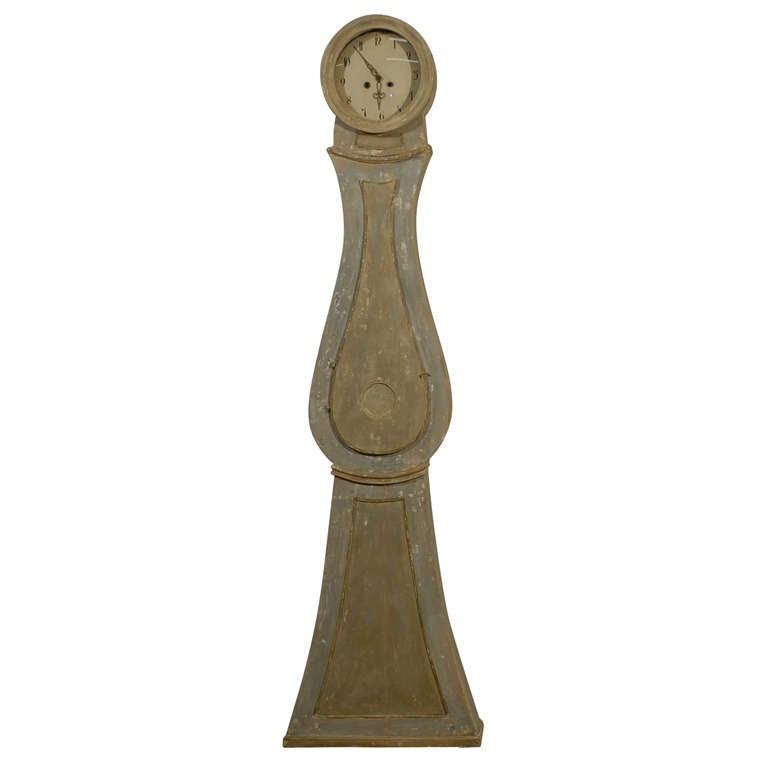 Swedish Tall Floor Painted Wood Clock, circa 1830 at 1stDibs
