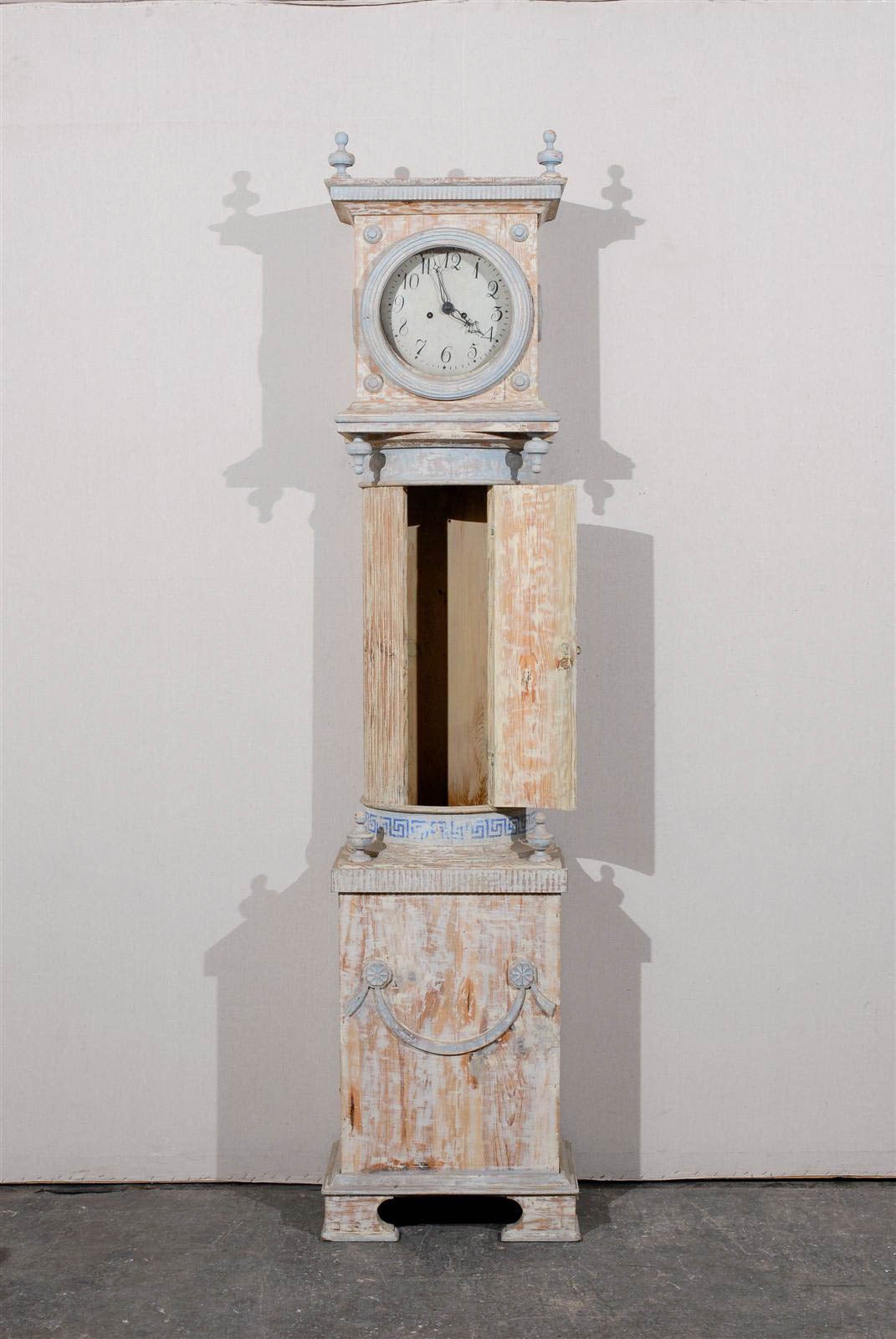 19th Century Swedish Clock with Greek Key Motif and Painted Swag at 1stDibs