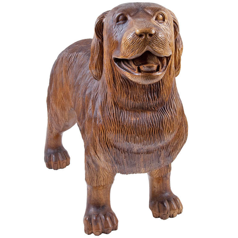 Hand Carved Wooden Standing Dog For Sale at 1stDibs