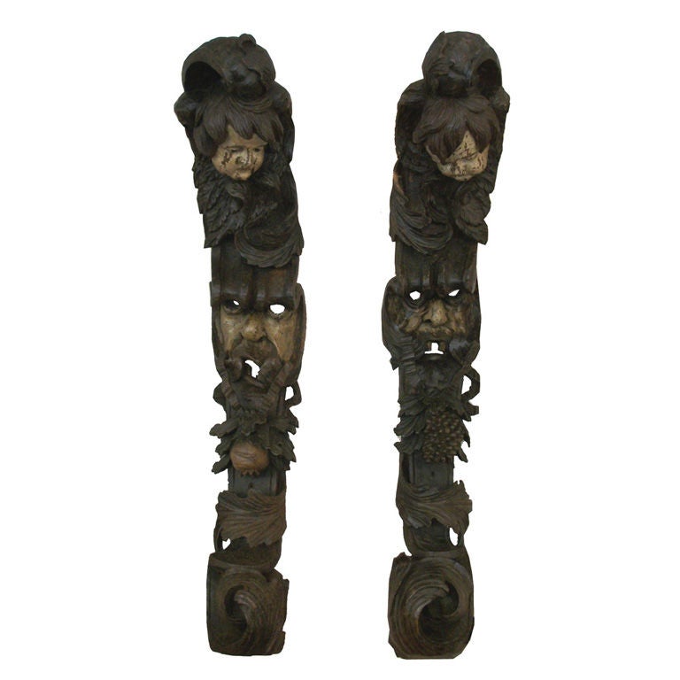 Pair of Carved Italian Baroque Pilasters For Sale at 1stDibs