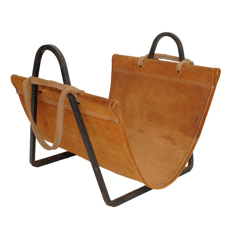 Iron and Suede Fire Log Holder at 1stDibs